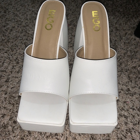 EGO | Shoes | Square Peep Toe Platform Block Heel Mule In White | Poshmark